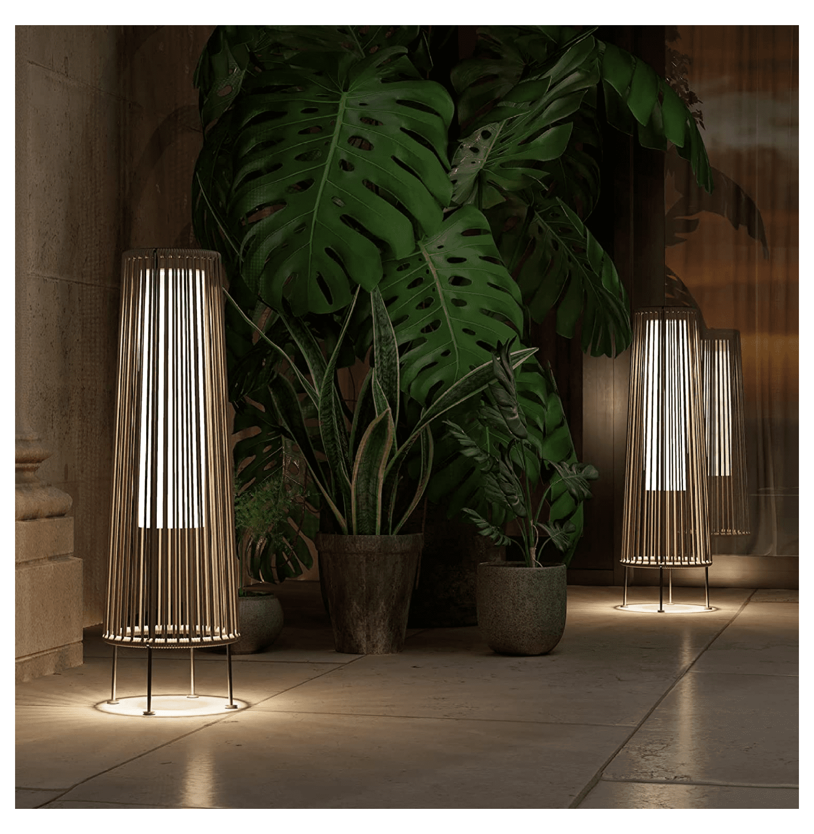 Outdoor Floor Solar Light 2-Pack, All-Weather Wicker Solar Patio Lamp ...