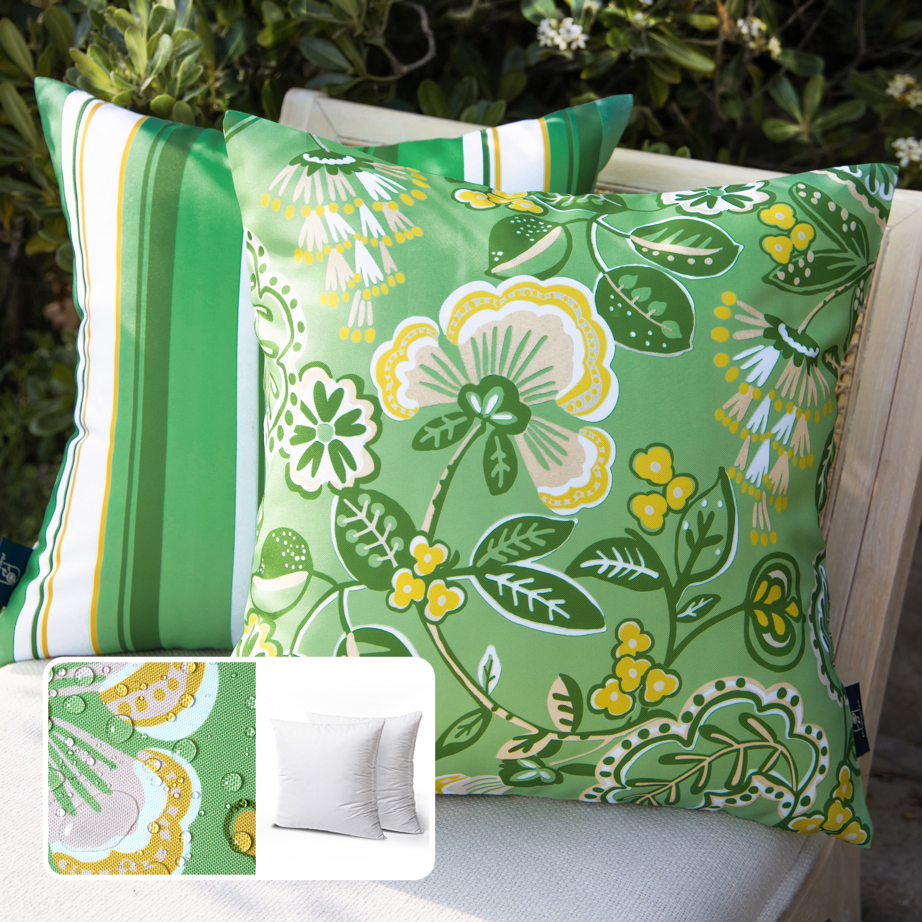 Phantoscope 18 x 18 Outdoor Pillows Light Green Floral Printed ...