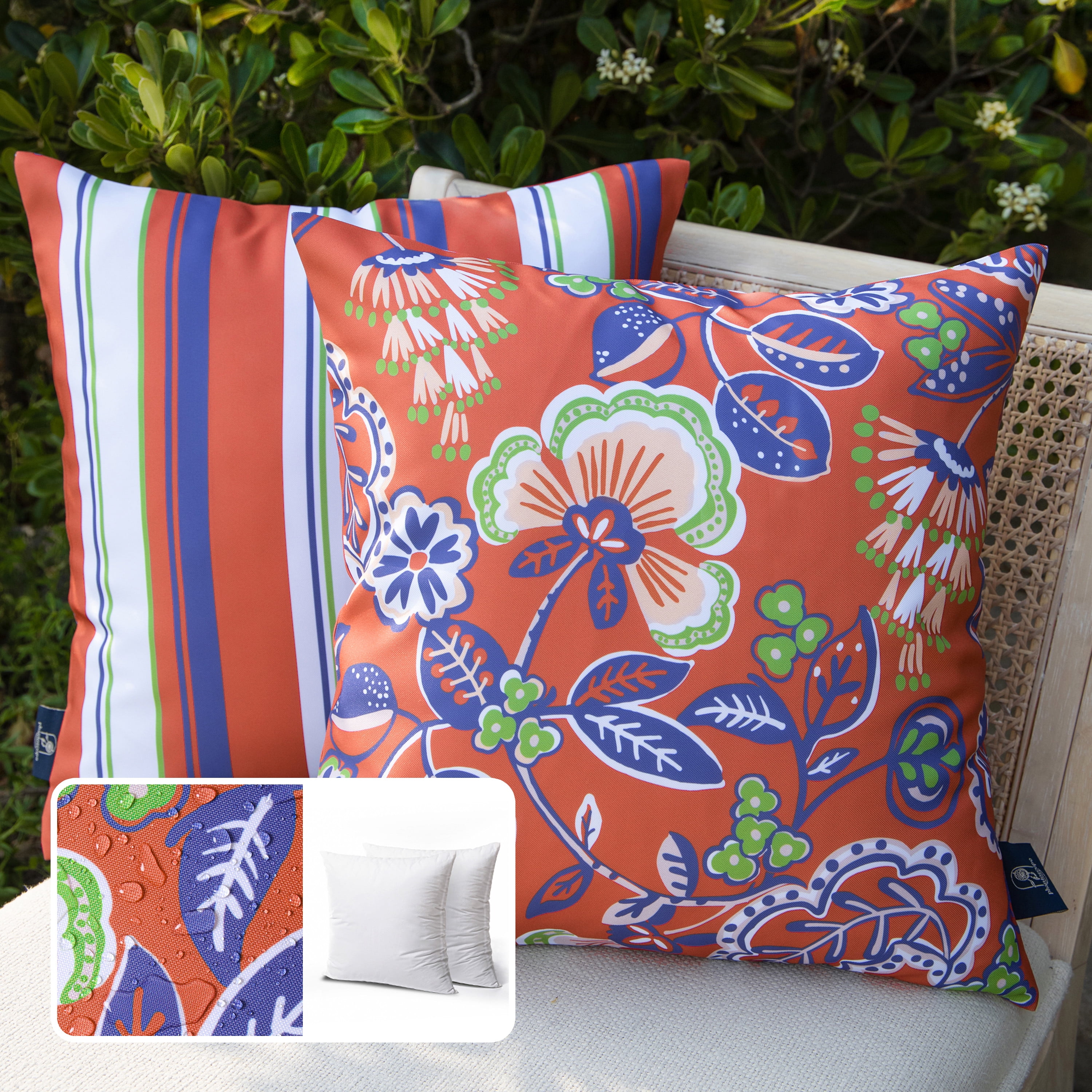 Outdoor Floral Printed Decorative Waterproof Throw Pillow for Patio ...