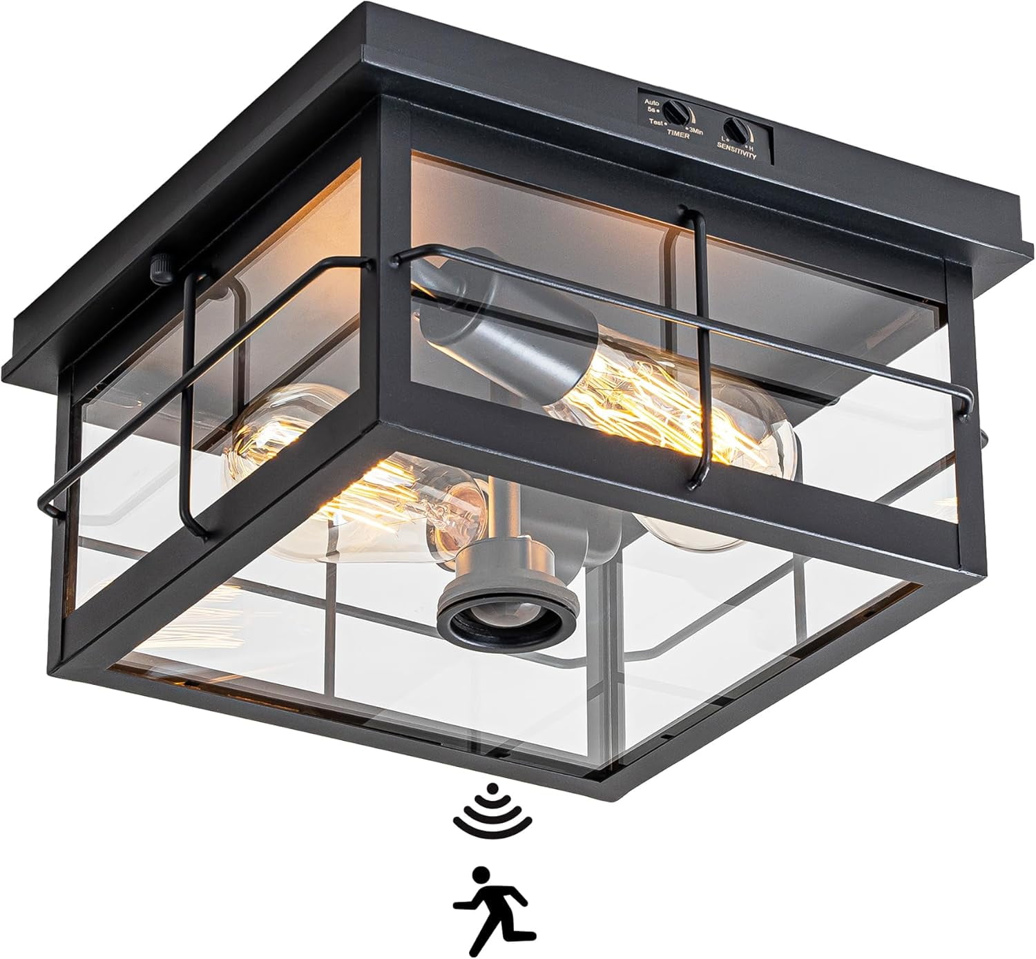 Outdoor Flush Mount Ceiling Light with Motion Sensor, Modern 2-Light ...