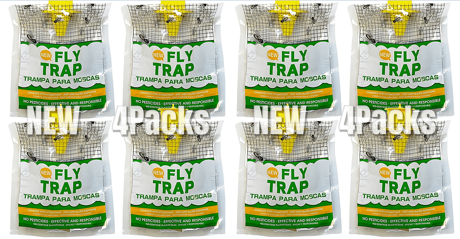 Outdoor Fly Traps 4 Pack, Disposable Hanging Fly Traps with Natural Pre ...