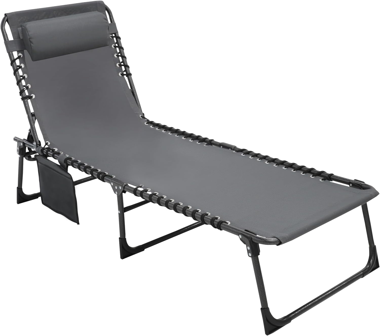 Outdoor Foldable Chaise Lounge Chair with Detachable Pillow & Pocket ...