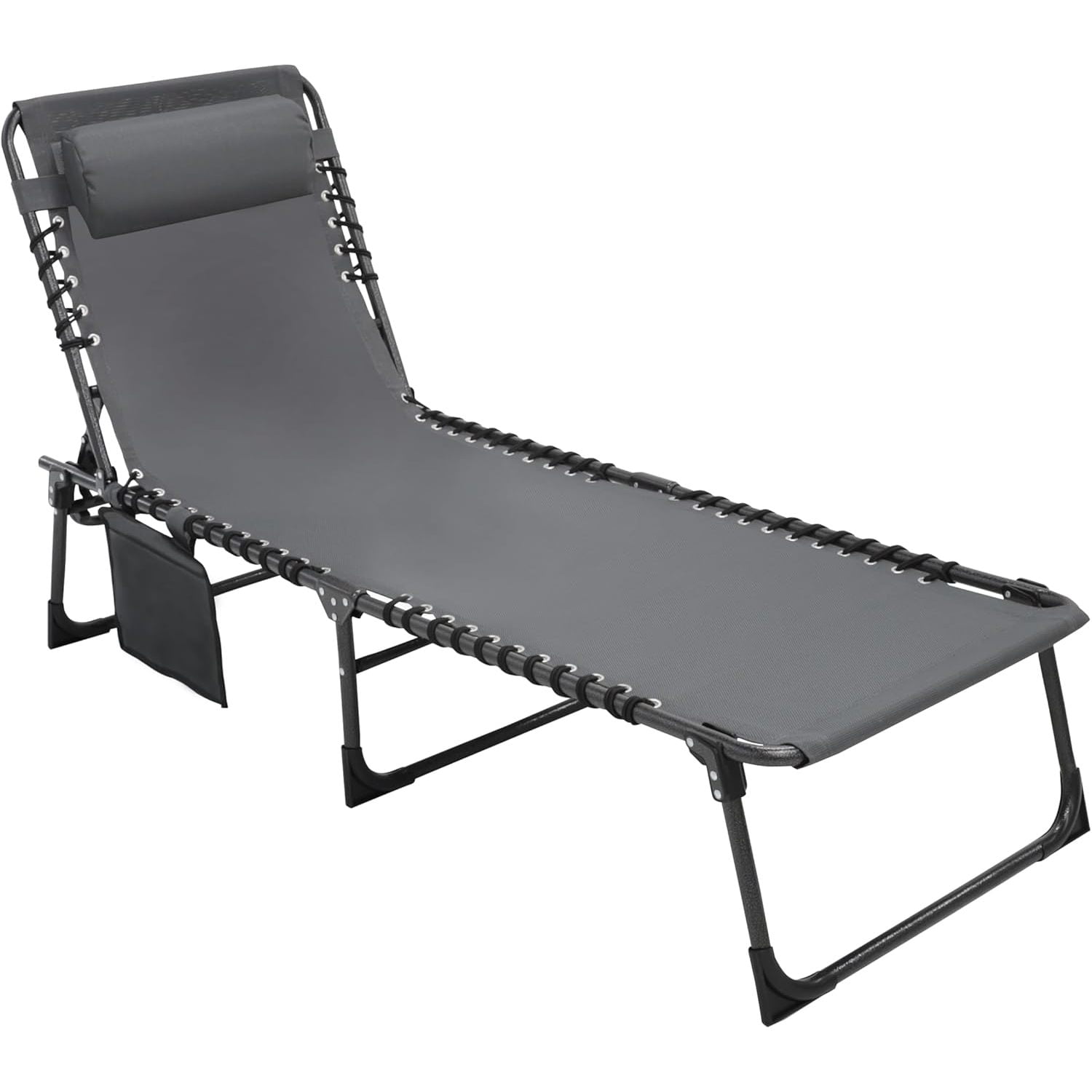 Outdoor Foldable Chaise Lounge Chair with Detachable Pillow & Pocket ...