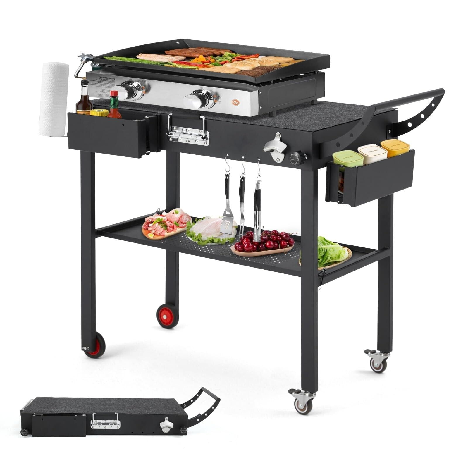 Outdoor Foldable Grill Cart 2-Shelf Movable BBQ PrepTable Griddle Stand ...