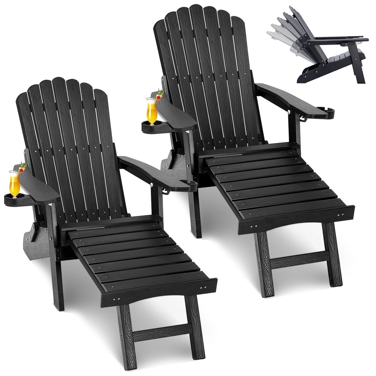 Wingyz Folding Adirondack Chair Set of 2, Outdoor Patio Lounge Chairs ...