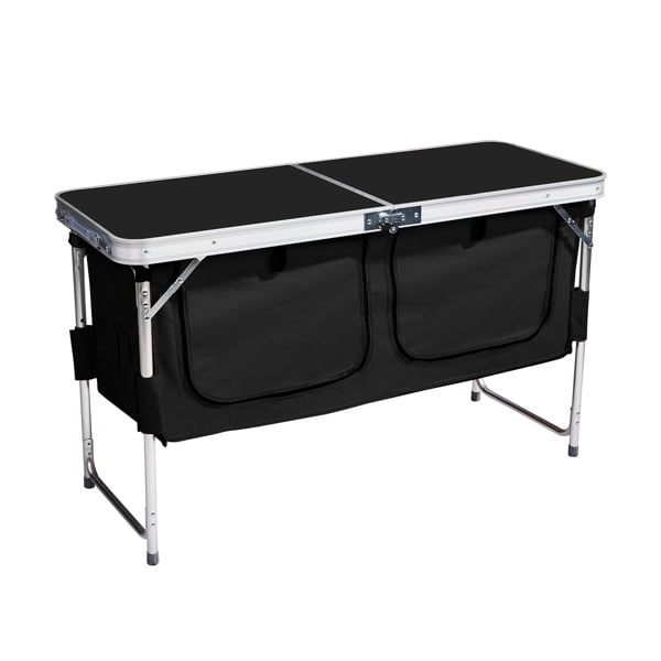 Outdoor Folding Camping Table with Storage Compartment, 4ft Portable ...