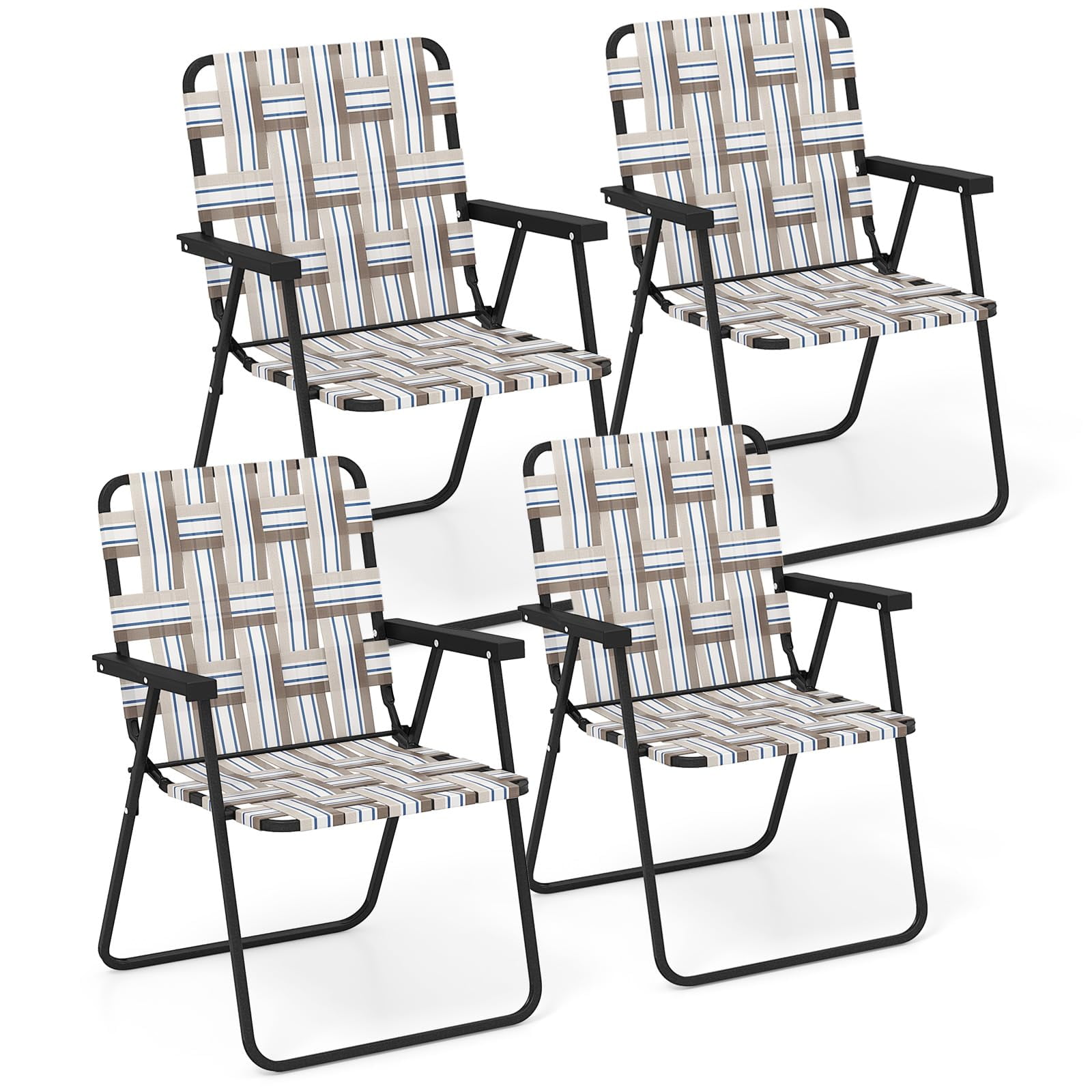 Outdoor Folding Chairs Set of 4, Steel Frame Beach Chairs for Adults ...