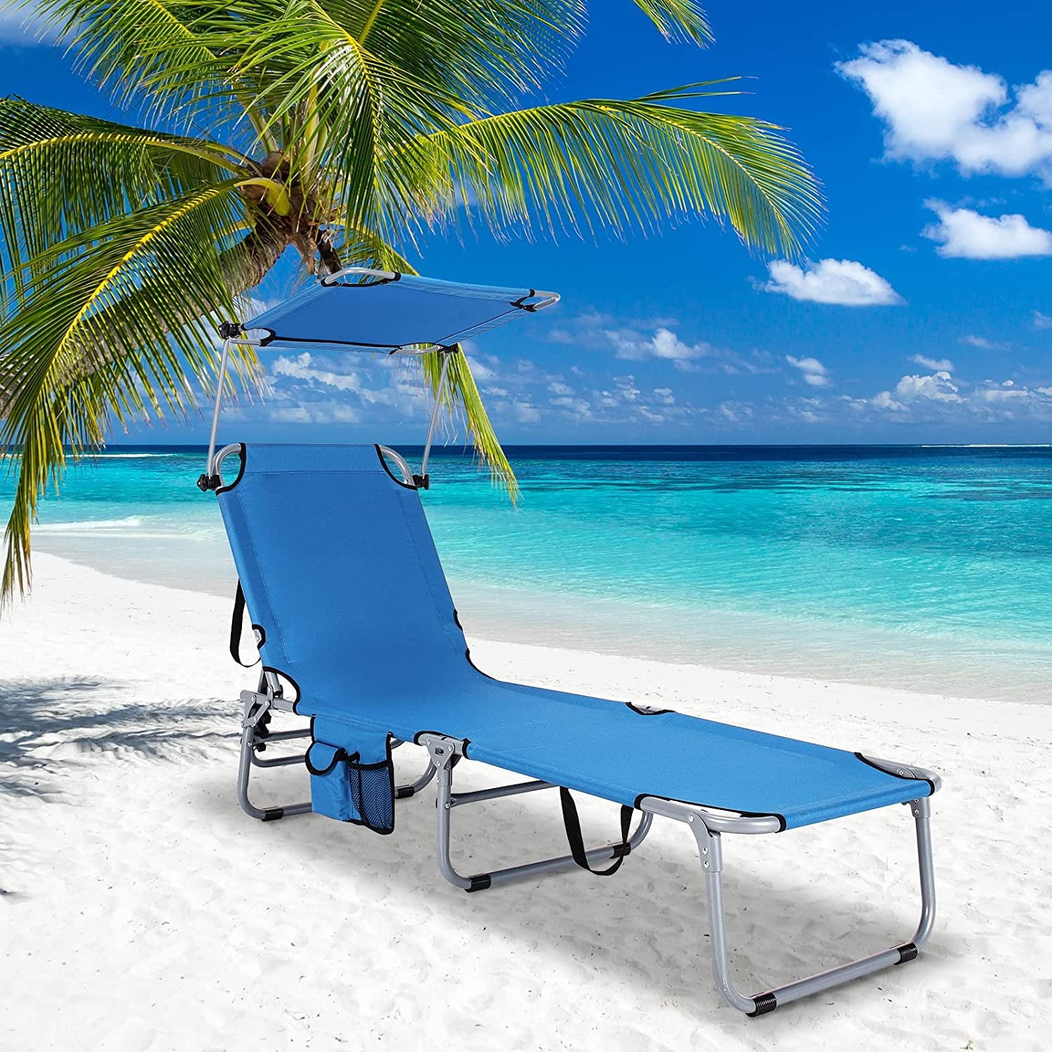 Outdoor Folding Chaise Lounge Chair, 5-Fold Reclining Beach Chair ...