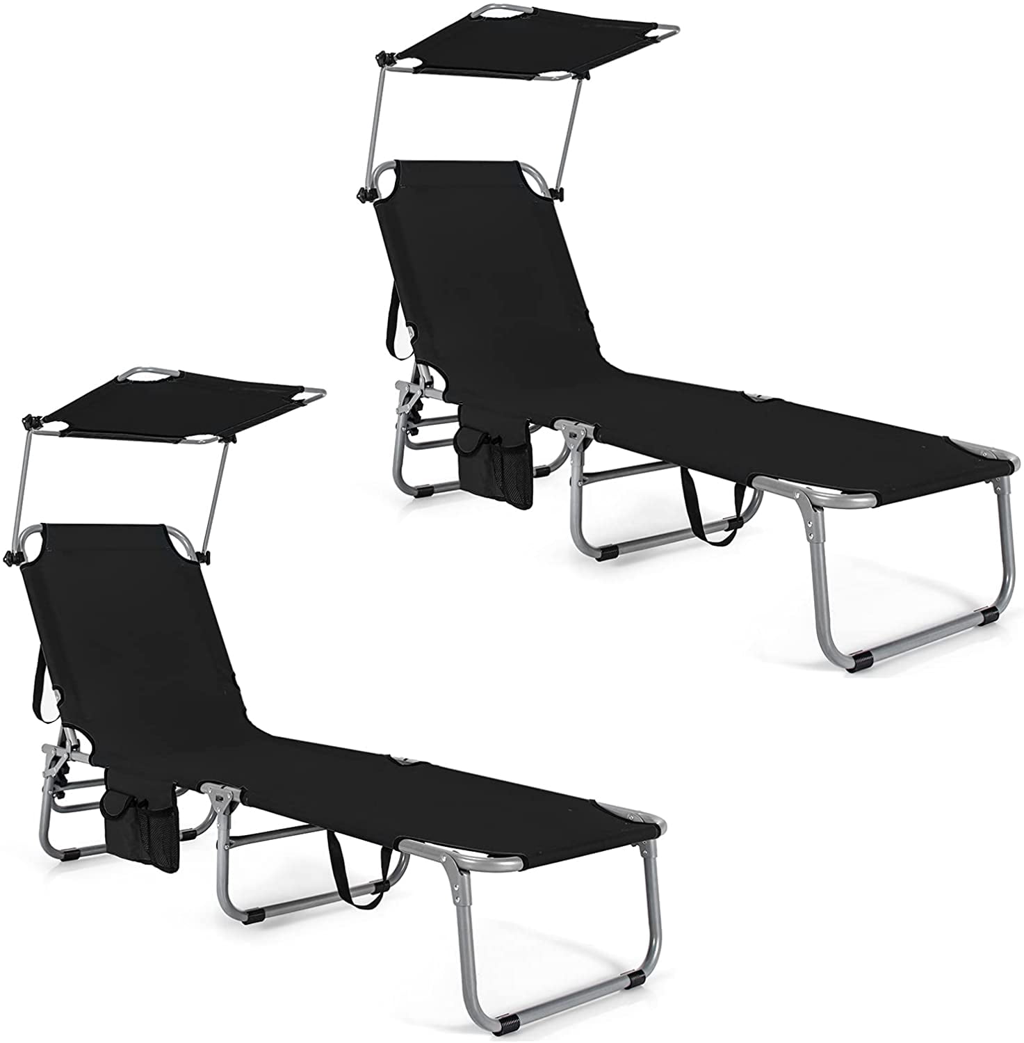 Outdoor Folding Chaise Lounge, Portable Tanning Chair with 5 Adjustable ...