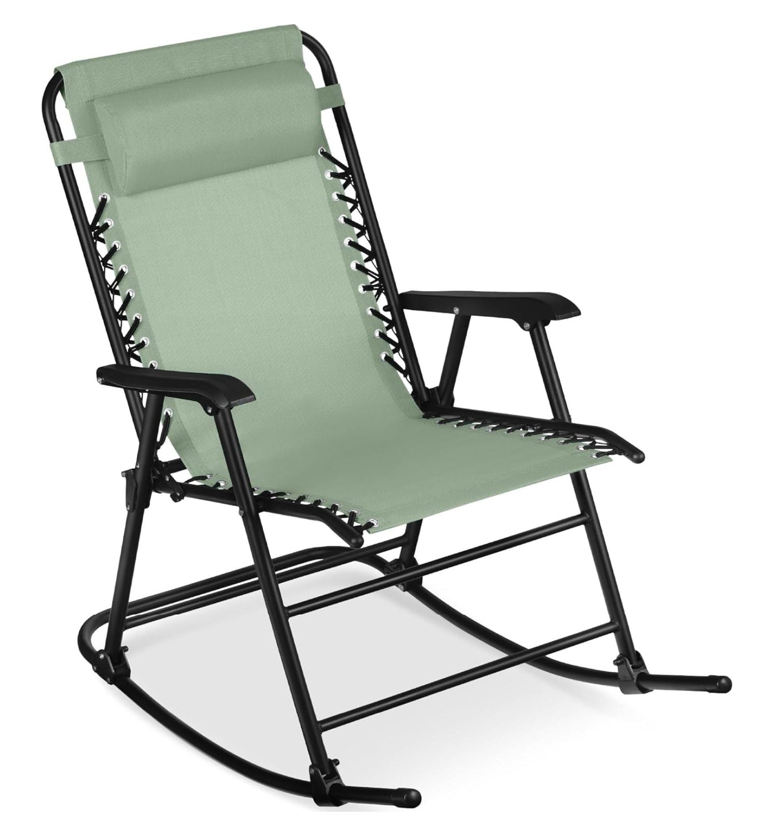 Outdoor Folding Rocking Chair with Headrest Pillow, Portable Patio ...