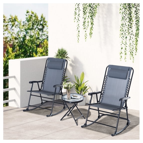 Outdoor Folding Rocking Chairs Set, 2 Rocking Chairs with Table - Patio ...