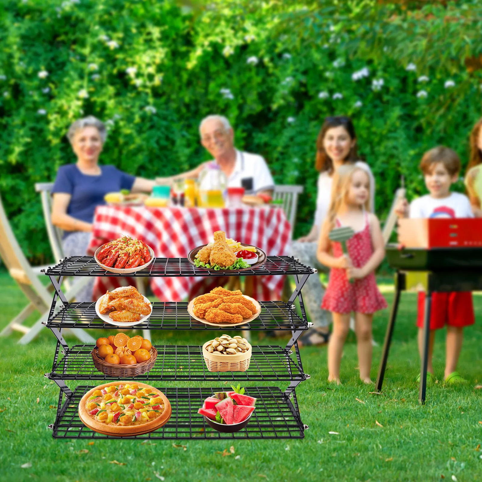 Outdoor Folding Shelf Portable Barbecue Net Desk Camp Grill Storge Rack ...