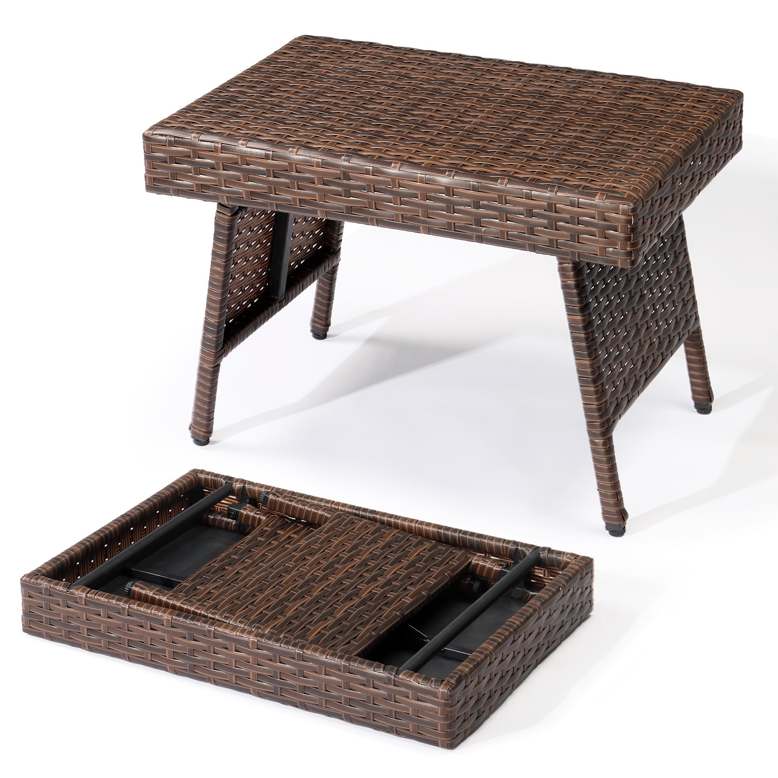 Outdoor Folding Side Table, Patio Rattan Coffee Table with PE Wicker ...