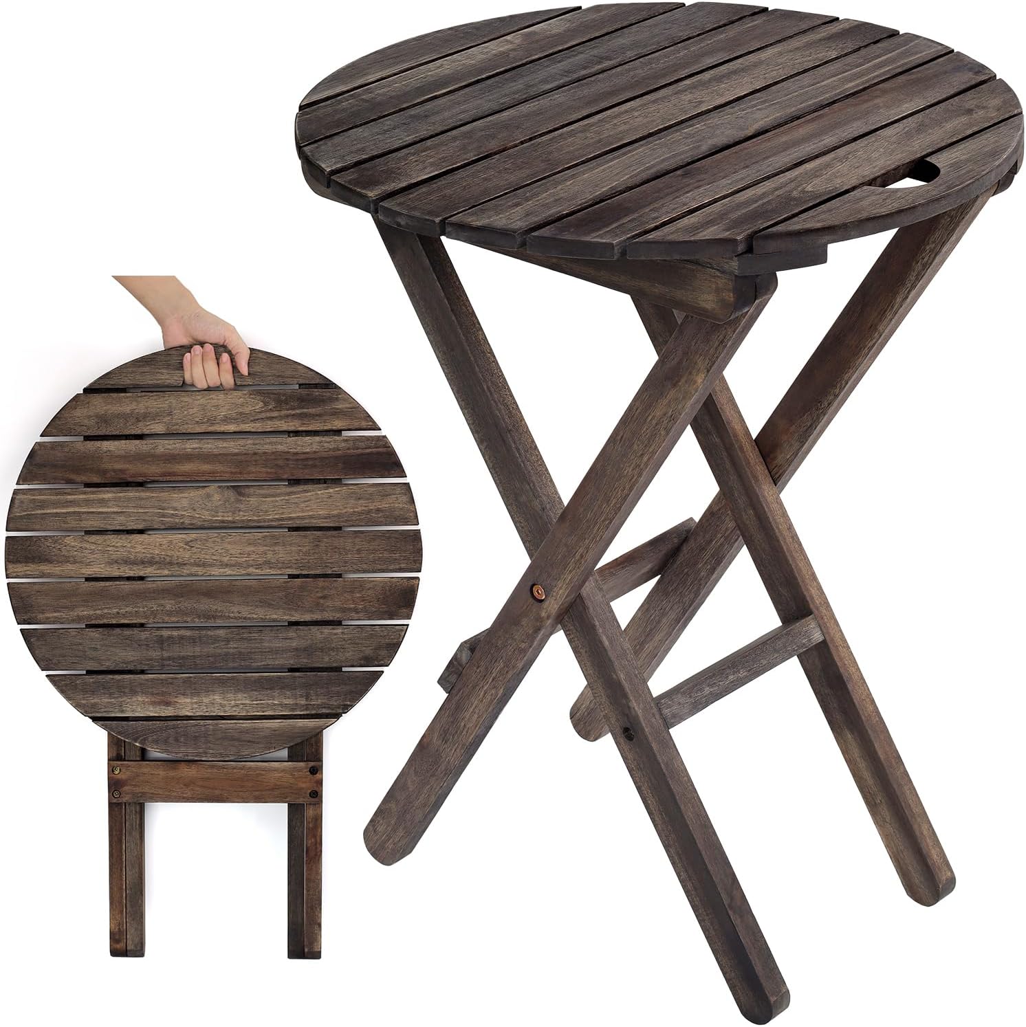 Outdoor Folding Side Table Set - Portable, Wood Top, Patio Furniture ...