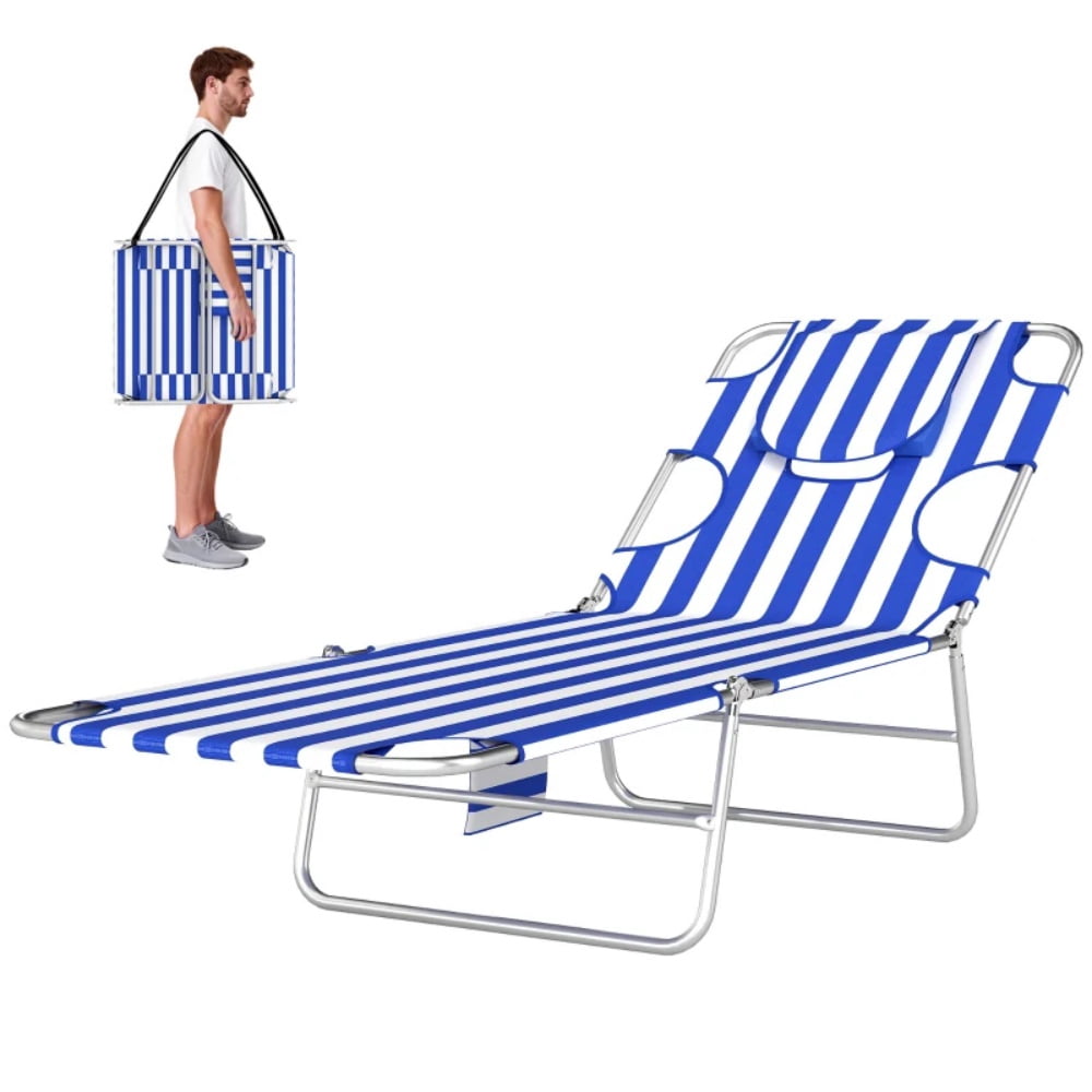 Outdoor Folding Sun Lounger 5-Position Adjustable Backrest Face Cavity ...