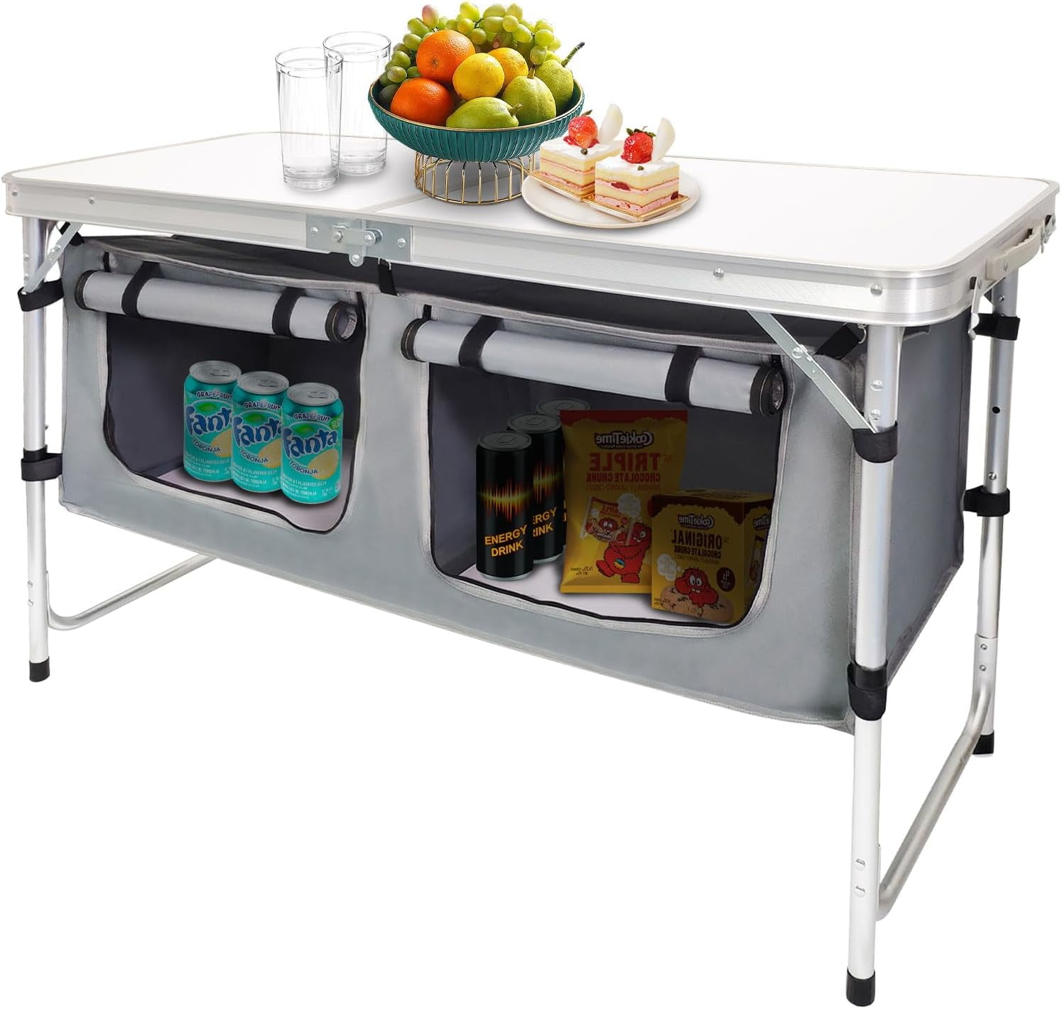 Outdoor Folding Table Aluminum Lightweight Height Adjustable with ...