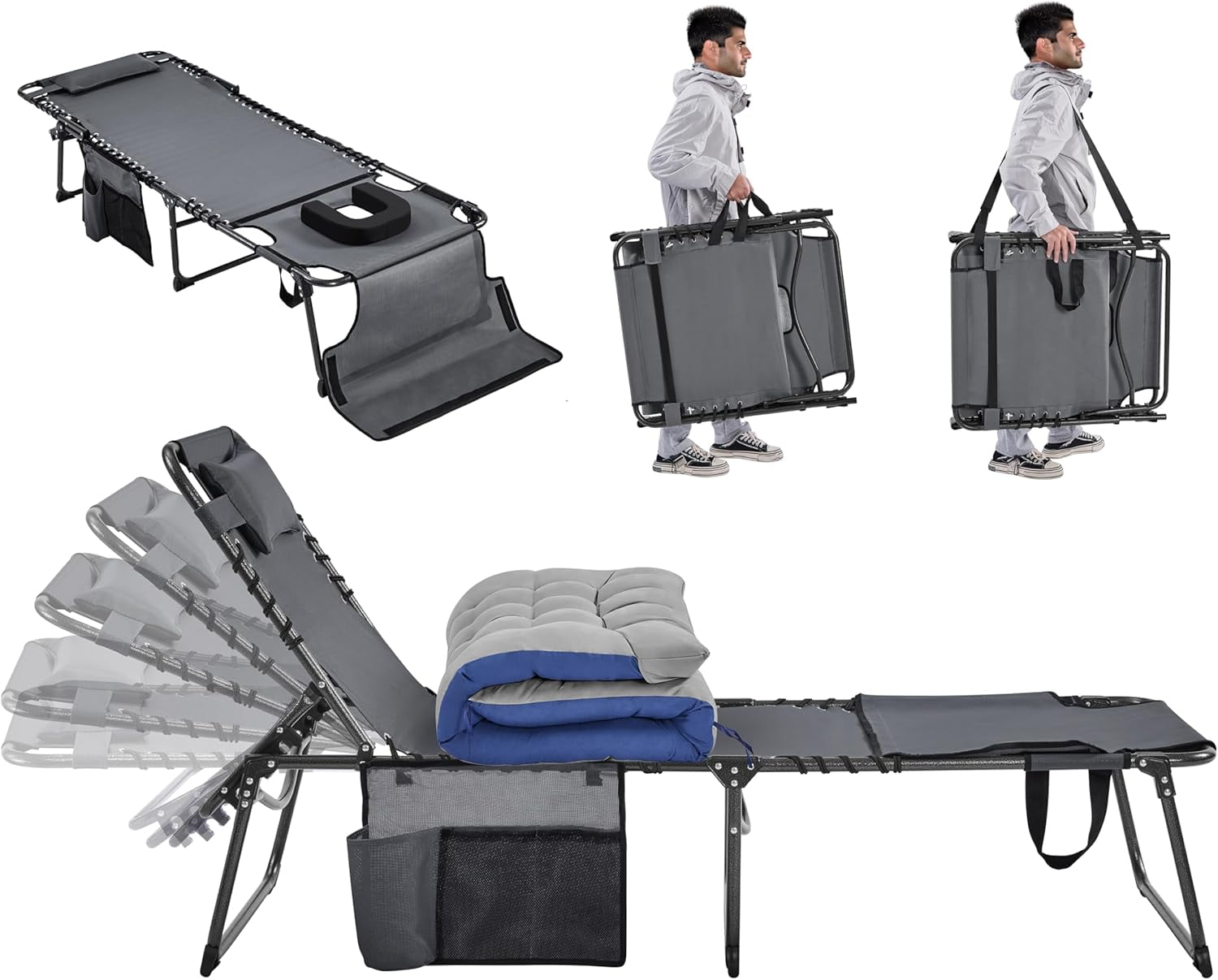 Outdoor Folding Tanning Chair, Portable Tanning Lounger with Removable ...