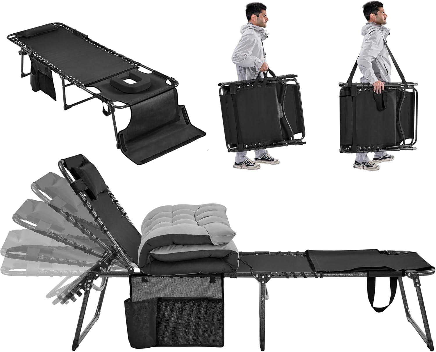 Outdoor Folding Tanning Chair, Portable Tanning Lounger with Removable ...