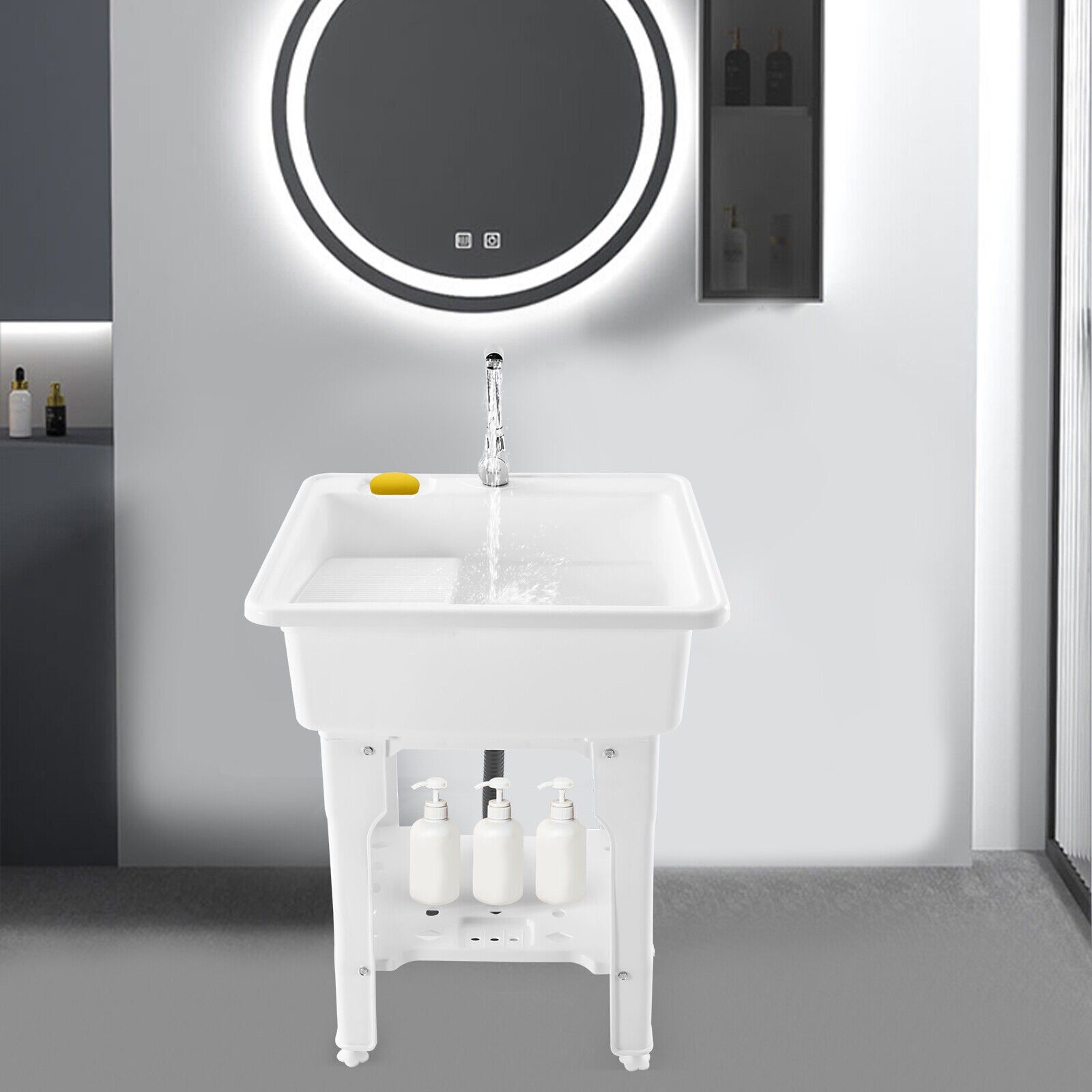 Freestanding Laundry Utility Sink, Washing Tub with Faucet, White PP ...