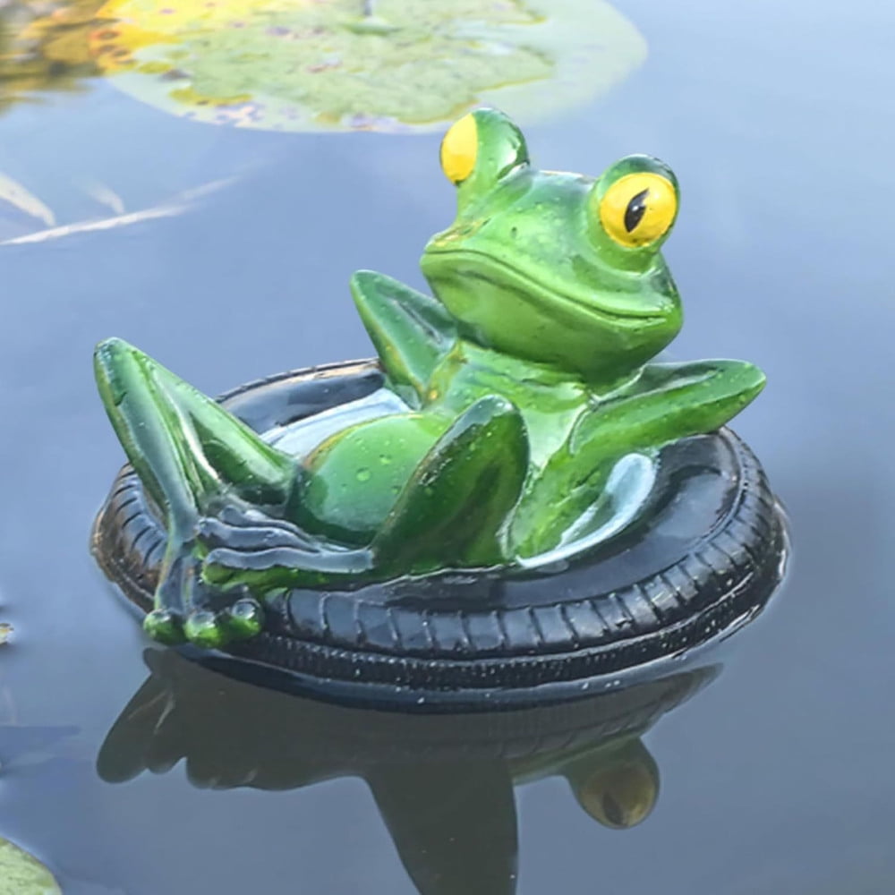 Outdoor Frog Statues for Garden Pond Floating Decoration Lying on Tire ...