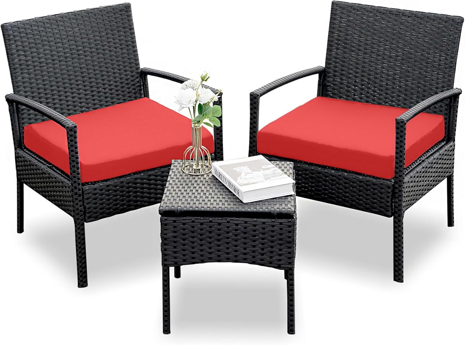 Outdoor Furniture 3 Piece Patio Bistro Set, Rattan Conversation Chairs ...