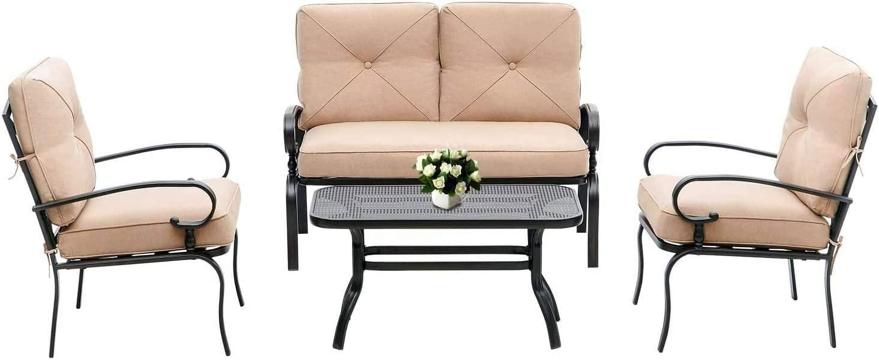 Outdoor Furniture Patio Conversation Set Loveseat 2 Chairs Coffee Table ...