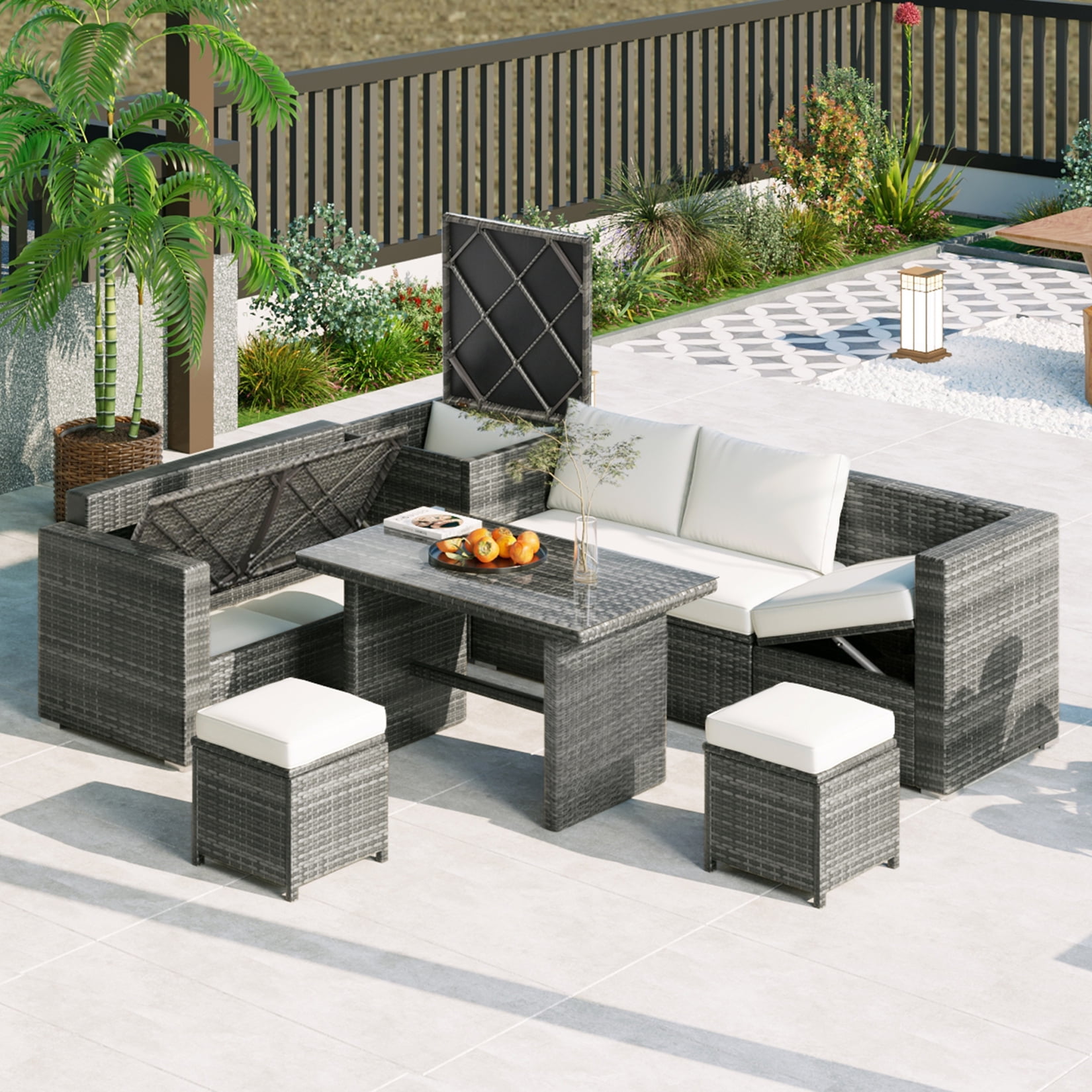 Outdoor Furniture Patio Couch Set Included Loveseat, 3-Seat Storage ...
