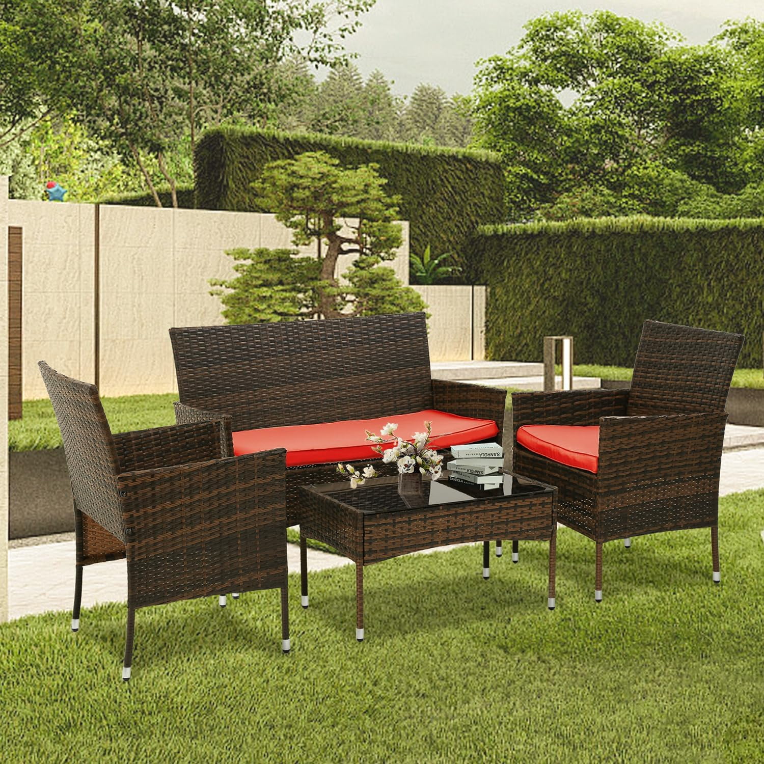 Outdoor Furniture Set 4 Pcs Modular Patio Furniture Set Water Resistant ...