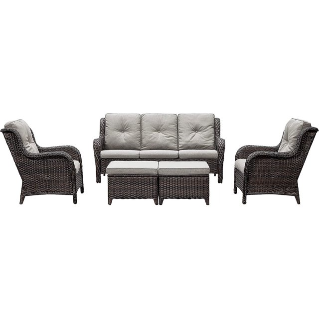 Outdoor Furniture Set 5-Piece Patio Rattan Wicker Sectional Sofa Set ...