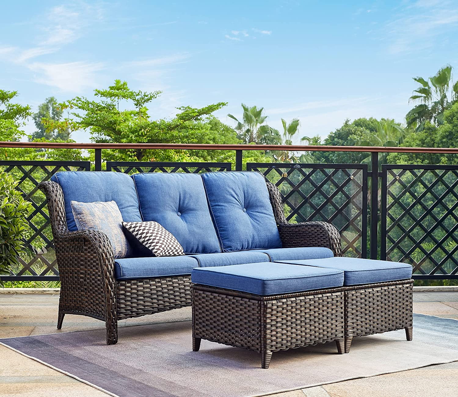 Outdoor Furniture Set 5-Piece Patio Rattan Wicker Sectional Sofa Set ...