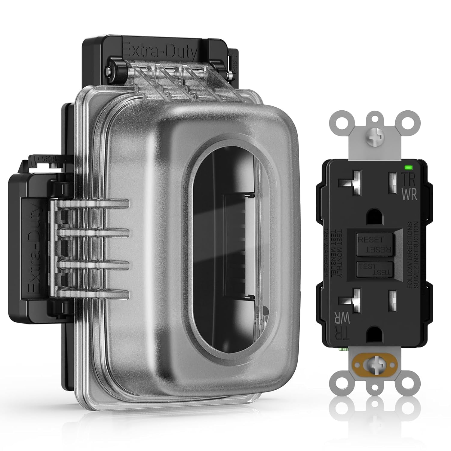 Outdoor GFCI Outlet with Extra-Duty in Use Cover, 20 Amp TRWR Self-Test ...