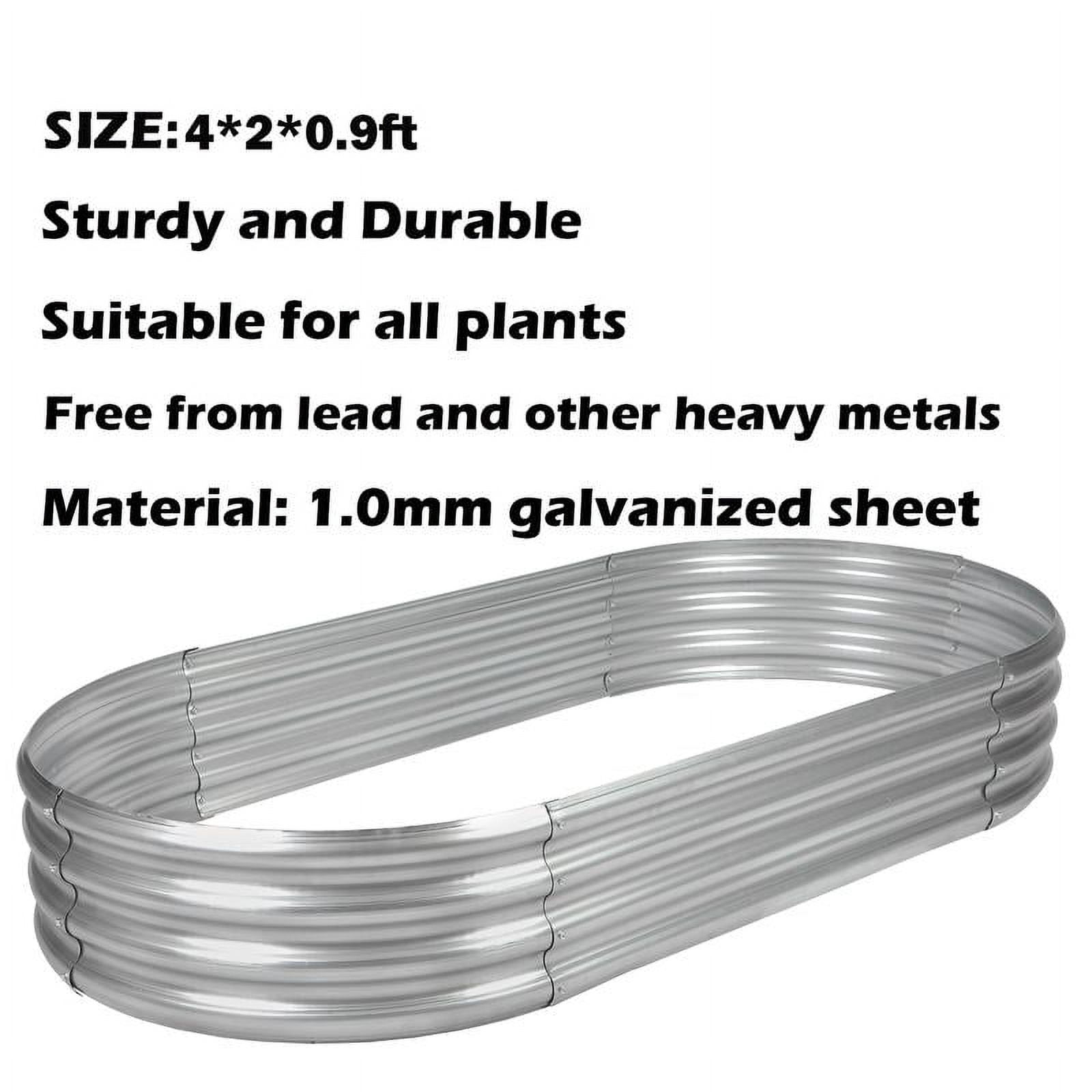 Outdoor Galvanized Raised Garden Bed, 4ft Oval Silver Planter for ...