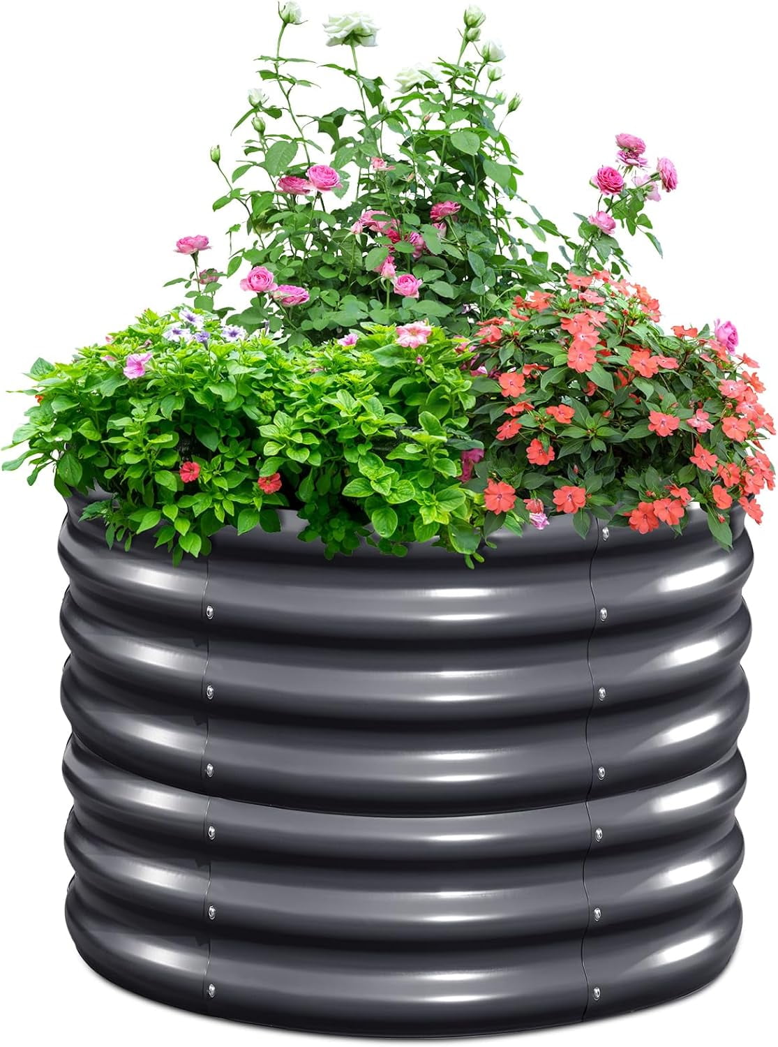 Outdoor Galvanized Round Planter Box for Gardening, Plants, Vegetables ...