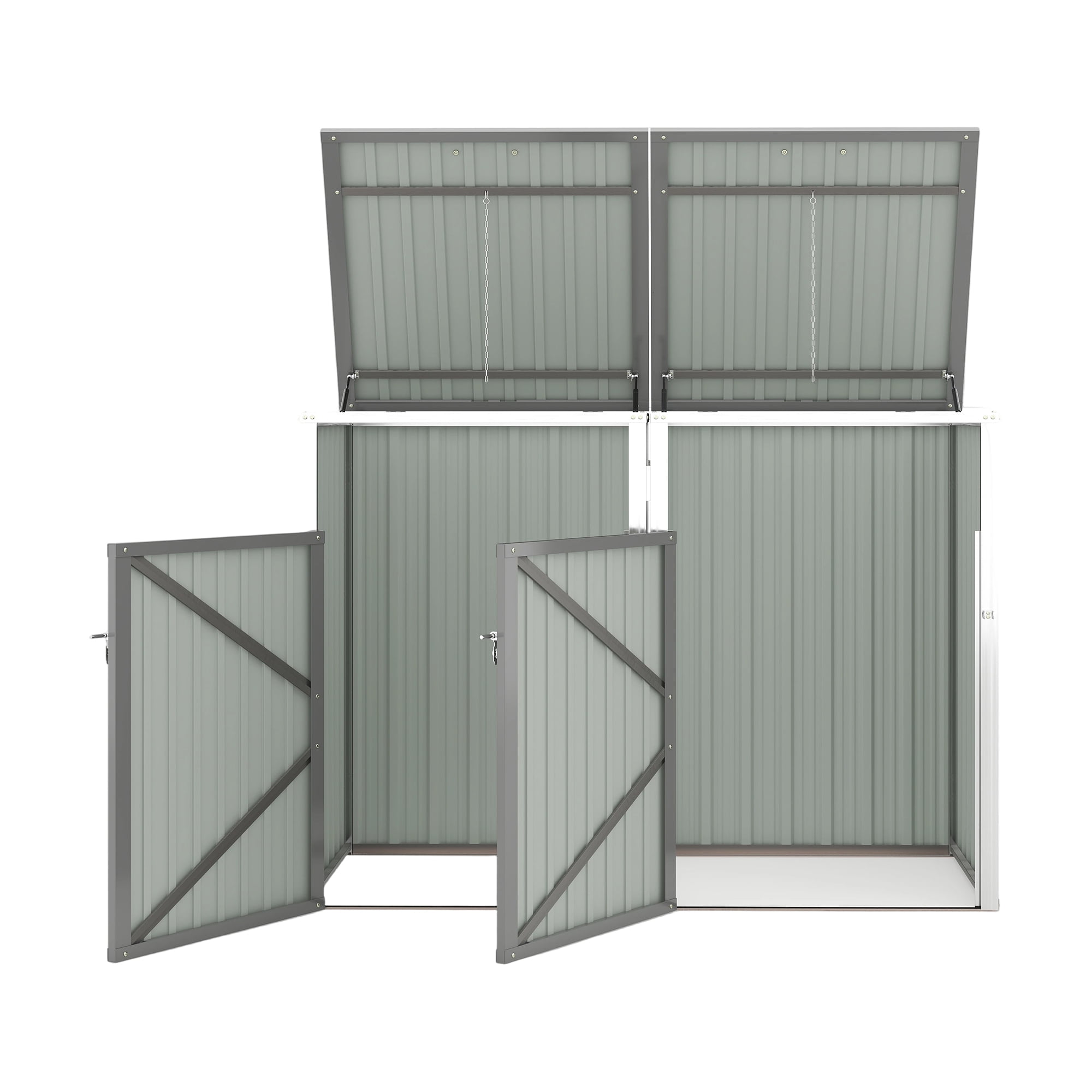Outdoor Garbage Bin Storage Shed, Metal Trash Can Enclosure with 54 ...