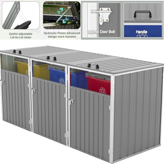 Outdoor Garbage Bin Storage Shed with Pneumatic Support Rod ,Roof ...