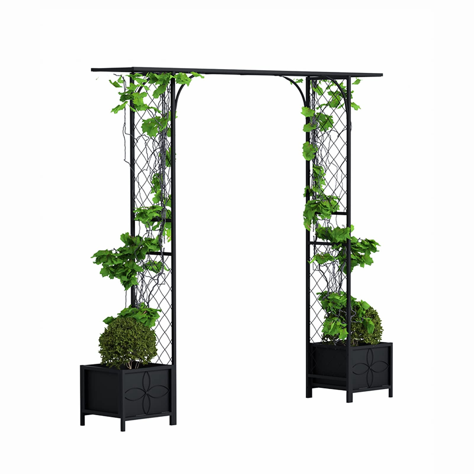 Outdoor Metal Arbor with Plant Baskets, 90.5 Inch Wide Garden Arch ...