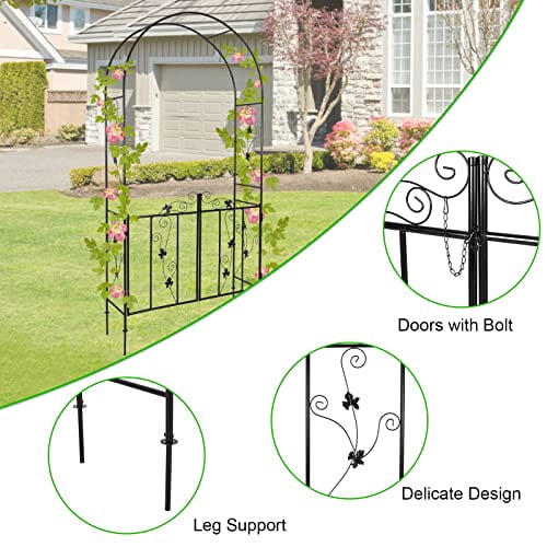 Outdoor Garden Arbors with Gate Door 7’ H x 3’7’’ W Metal Garden Arch ...