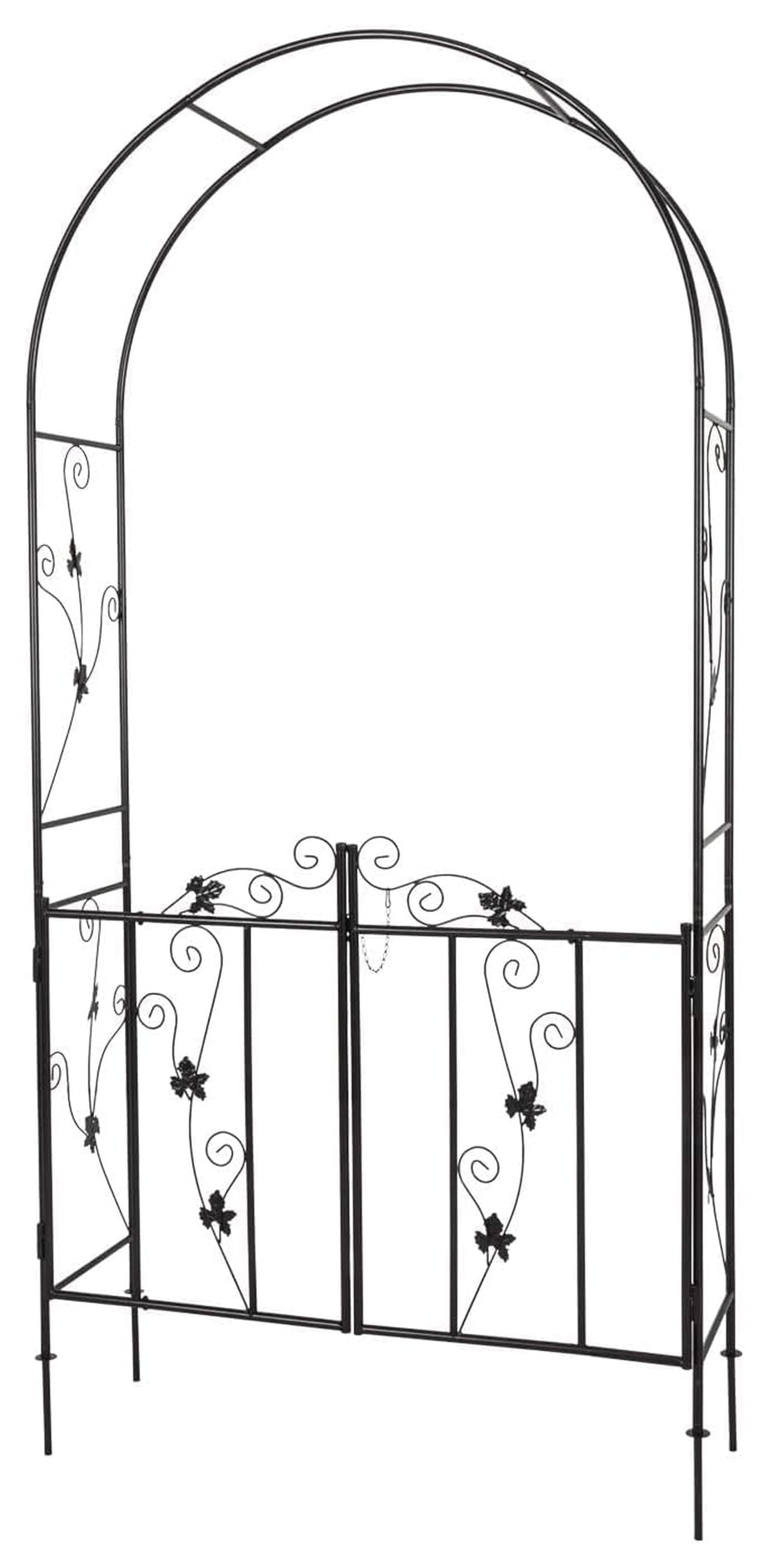 Outdoor Garden Arch with Gate - Metal Arbor Trellis Garden Entrance and ...