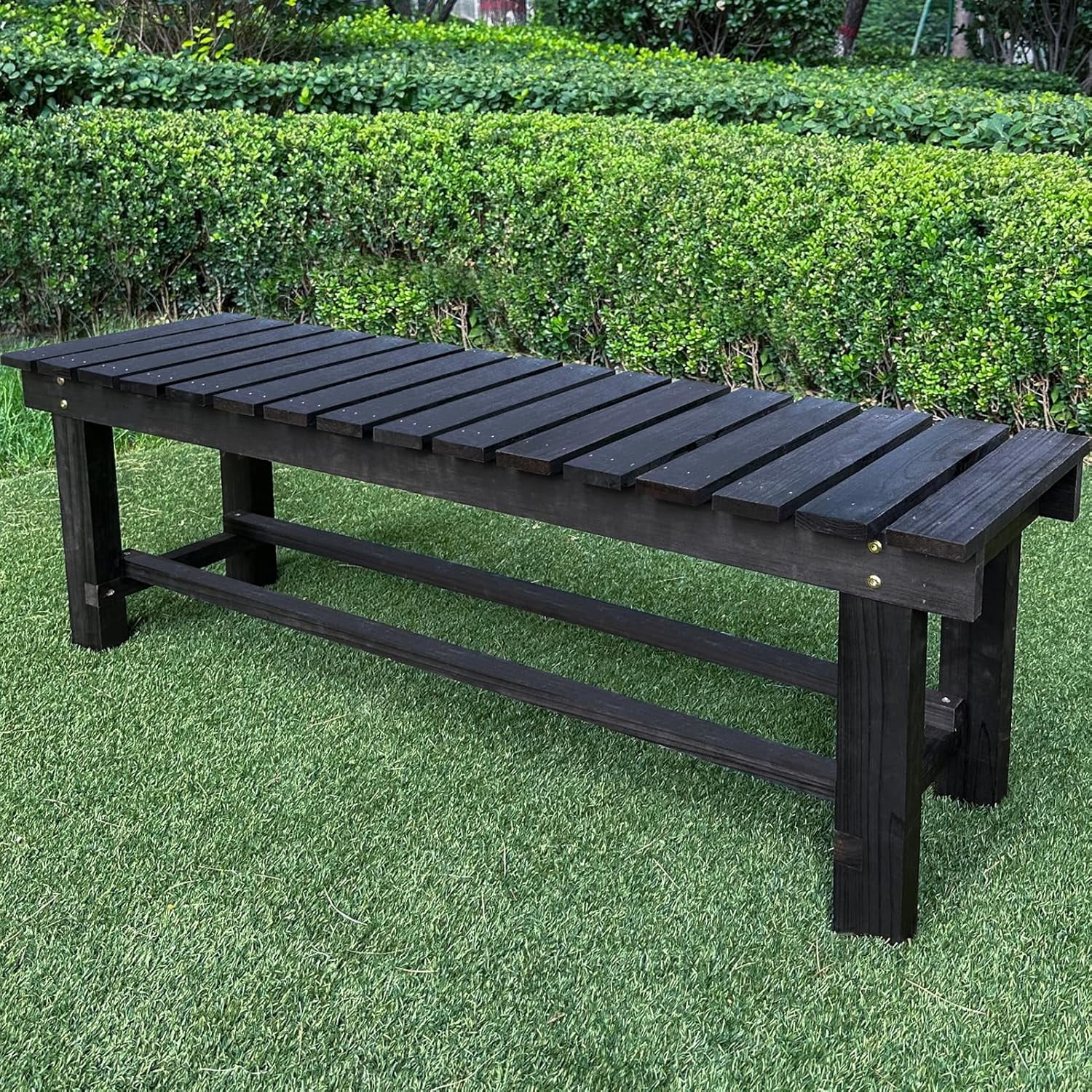 Outdoor Garden Bench, 2-Person Wood Patio Bench Weatherproof Outdoor ...