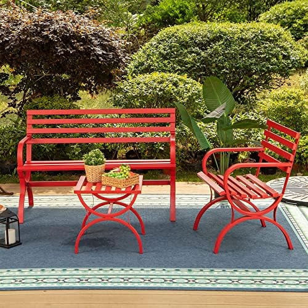 Outdoor Garden Bench Set, 3 Piece Patio Metal Conversation Set With ...