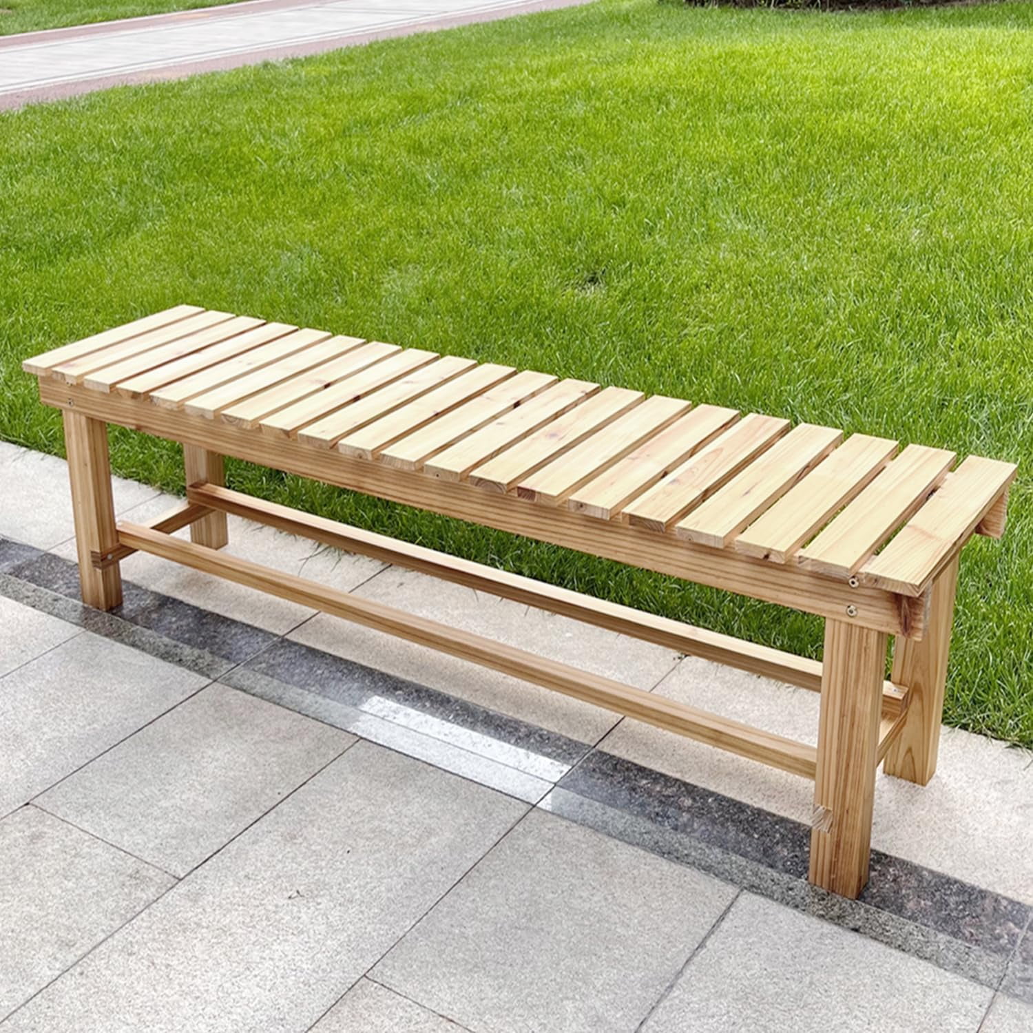 Outdoor Garden Bench, Weatherproof 2-Person Patio Bench Backless Wood ...