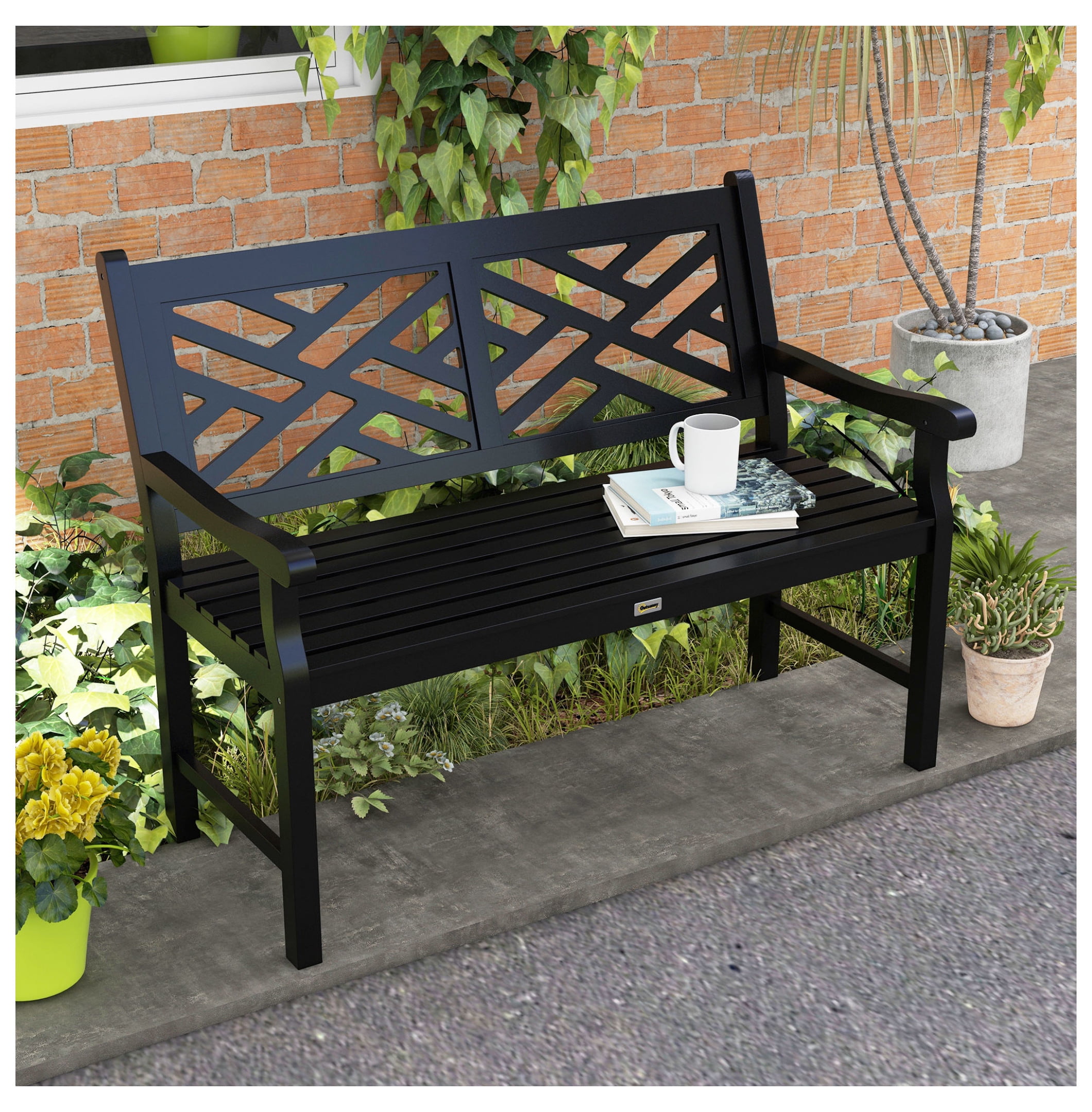 Outdoor Garden Bench Wooden 2-Person Patio Loveseat, 43.25 Inch ...