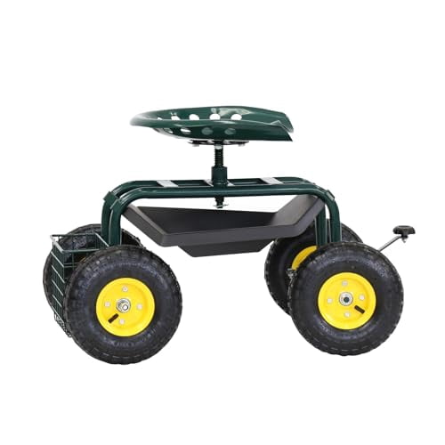 Outdoor Garden Cart with Swivel and Height Adjustable Seat, Rolling ...