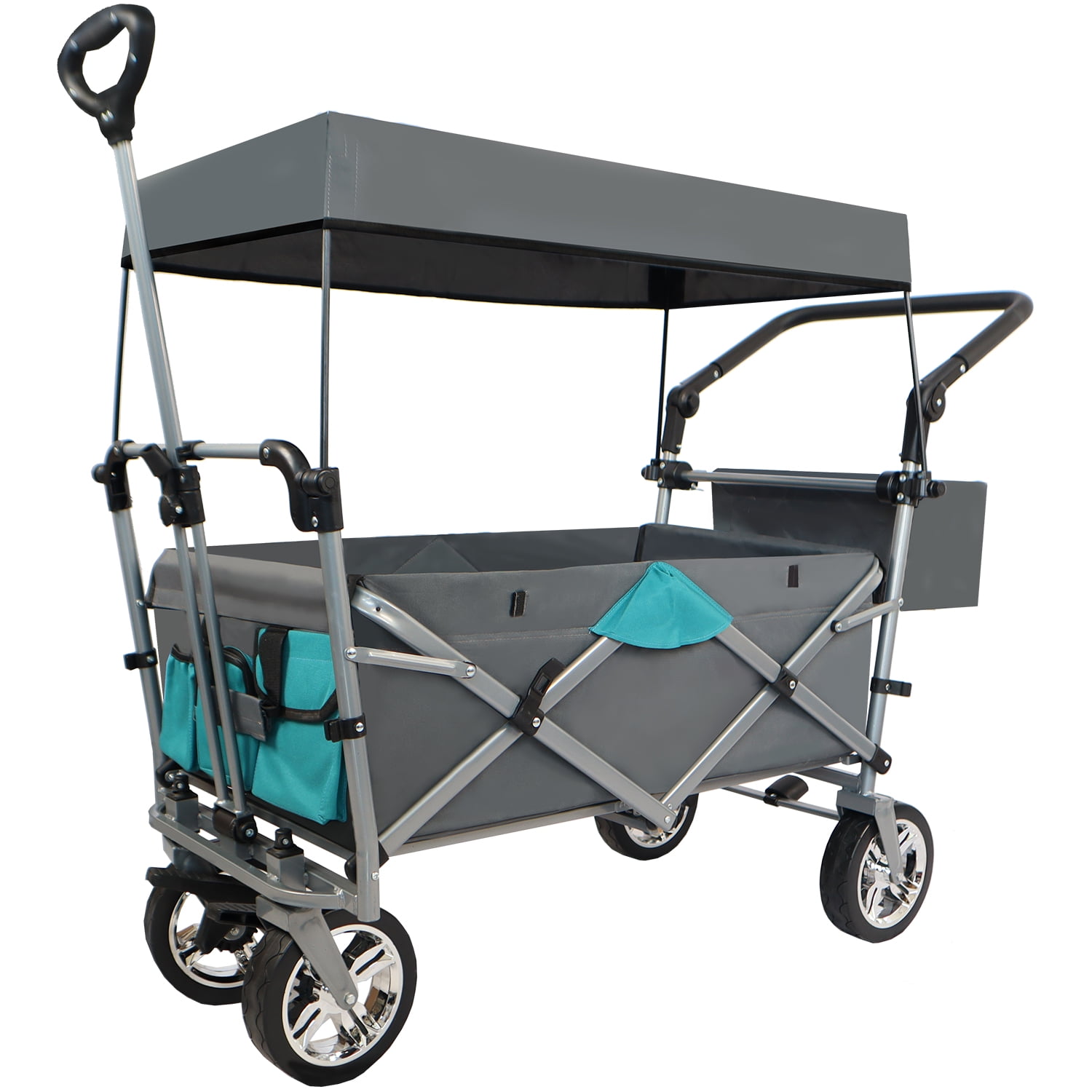 Outdoor Garden Carts Push & Pull Utility Folding Wagon with Removable ...