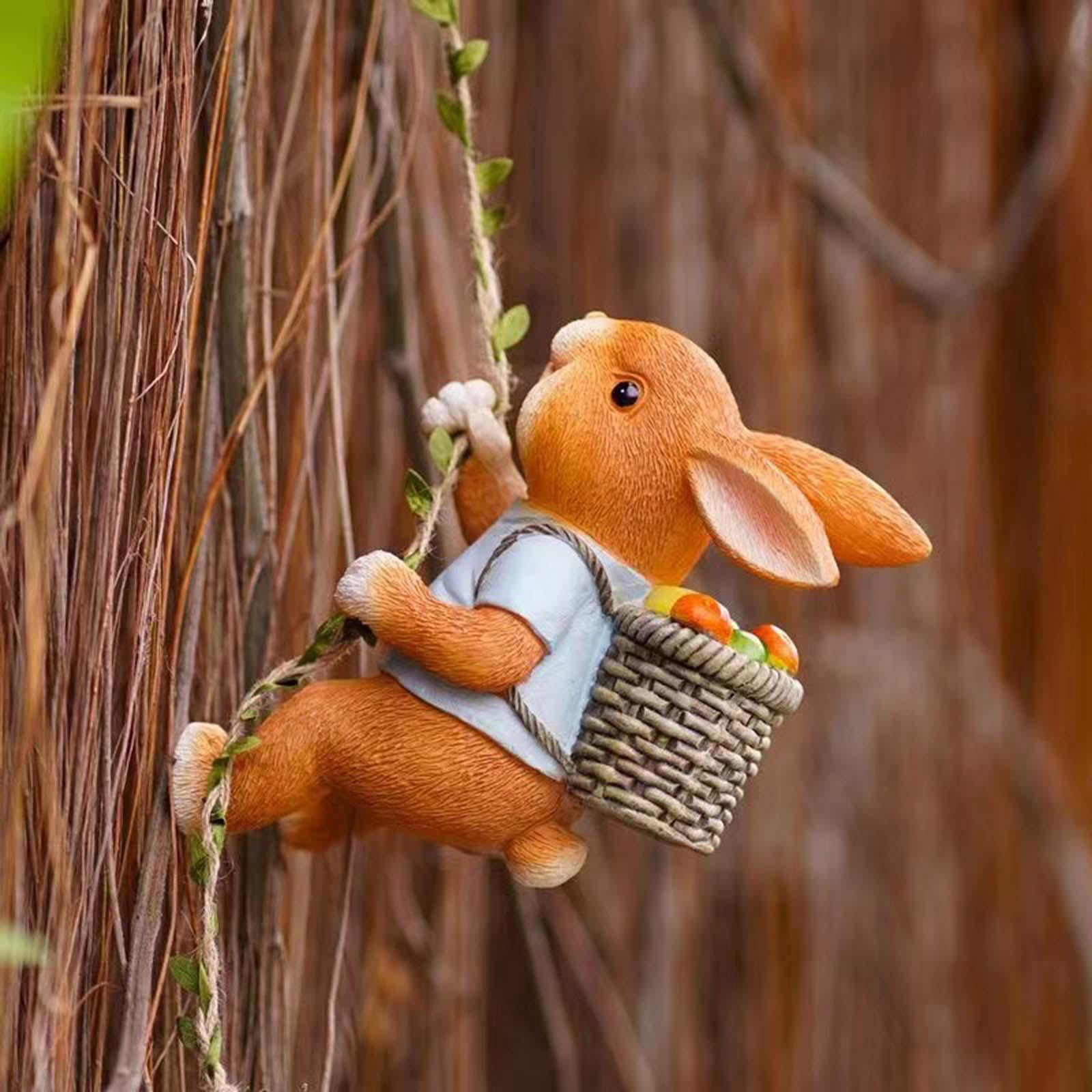 Outdoor Garden Hanging Statue, Swinging Rabbit Ornaments Figurine ...