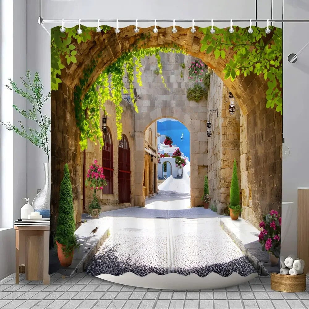 Outdoor Garden Landscape Shower Curtain Lapa Old Town Coastal Landscape ...