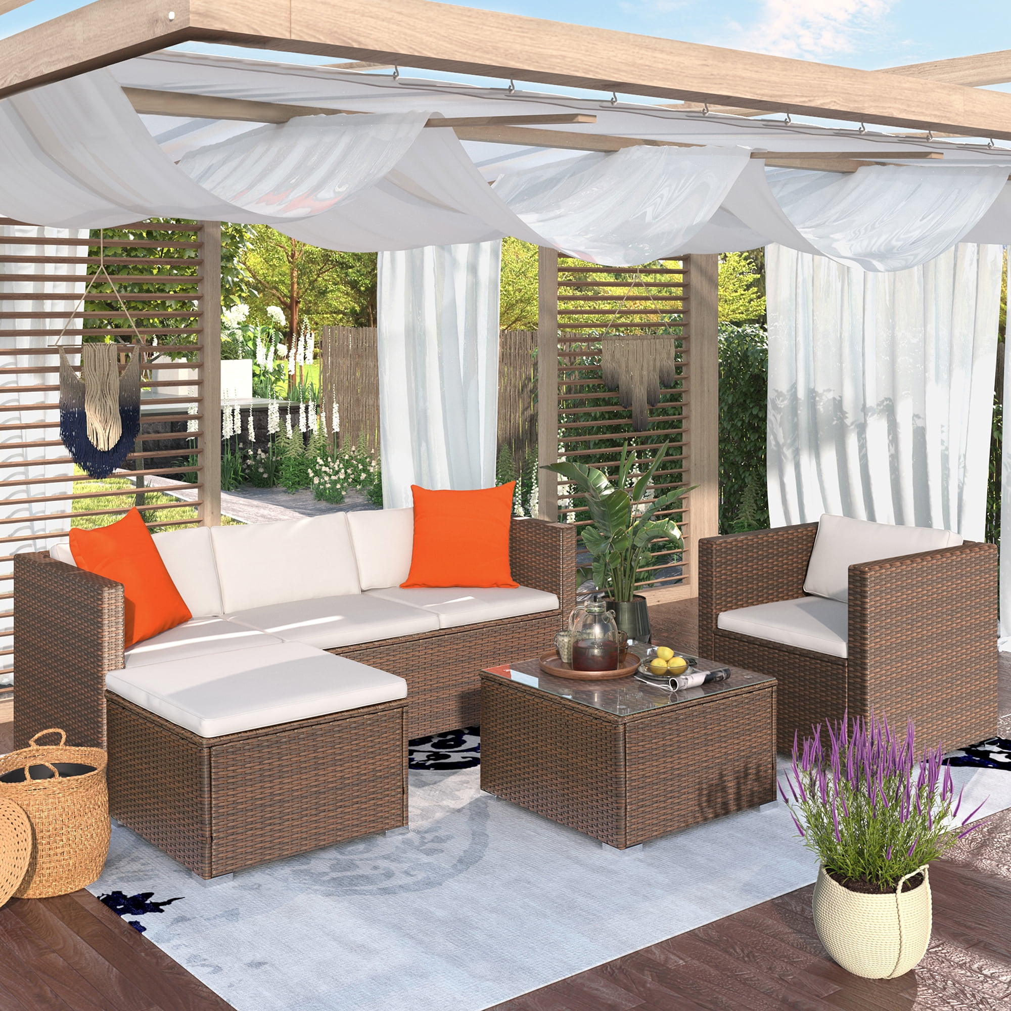 Outdoor Garden Patio Sectional Sofa Sets, SEGMART 4 Pieces Modern ...