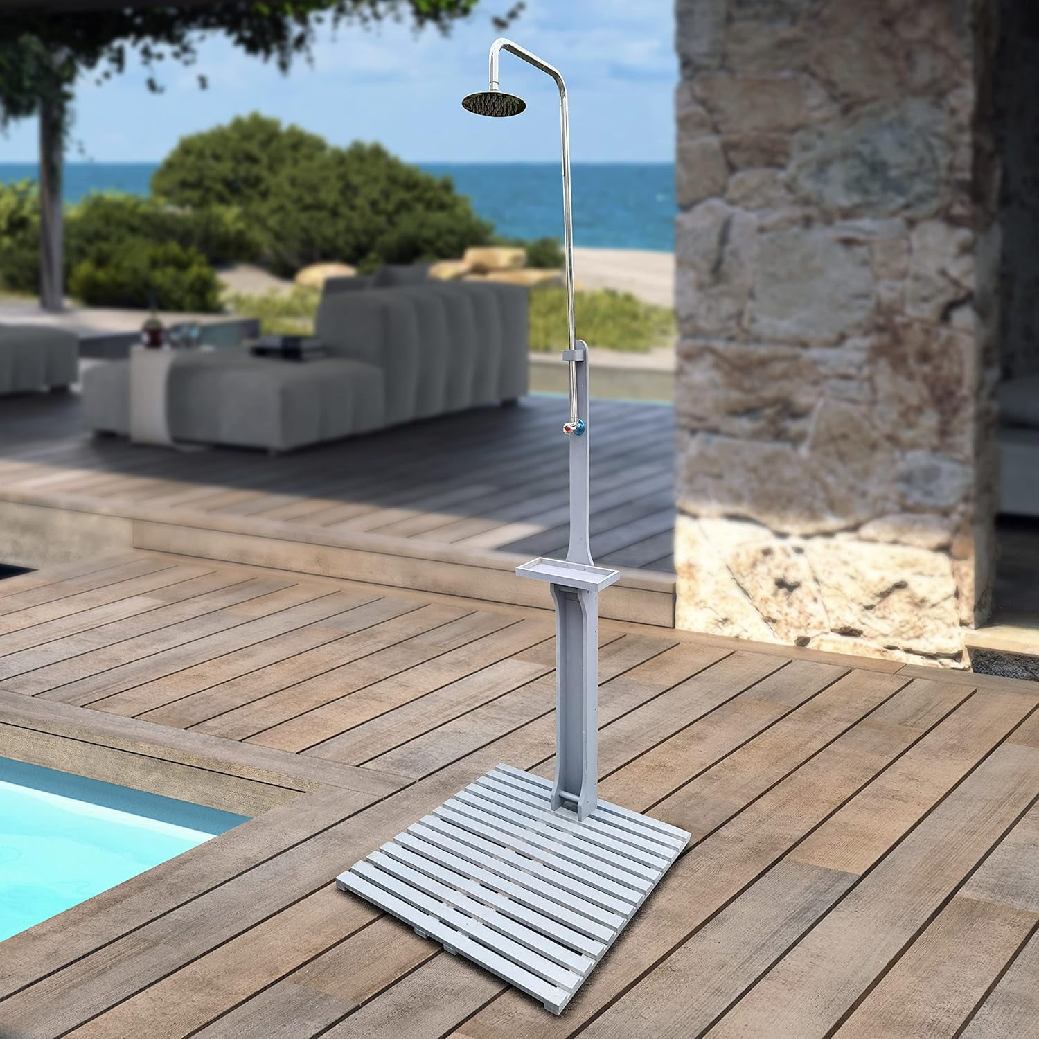 Outdoor Garden Pool Shower with Chassis Board, Solid Wood Outdoor ...