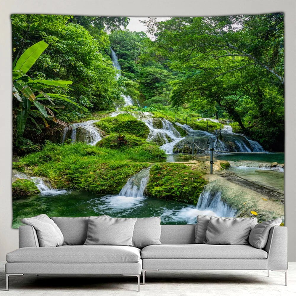 Outdoor Garden Poster Forest Waterfall Landscape Tapestry Tropical