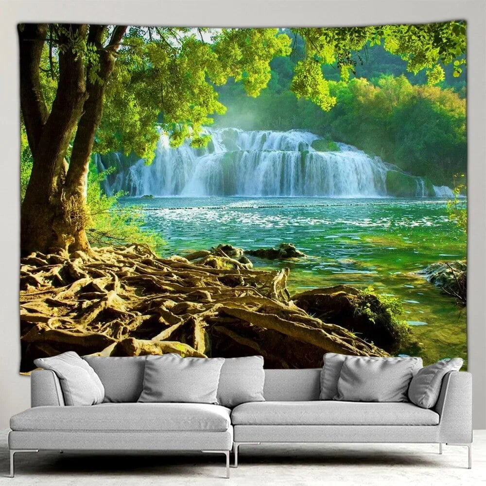 Outdoor Garden Poster Forest Waterfall Landscape Tapestry Tropical ...